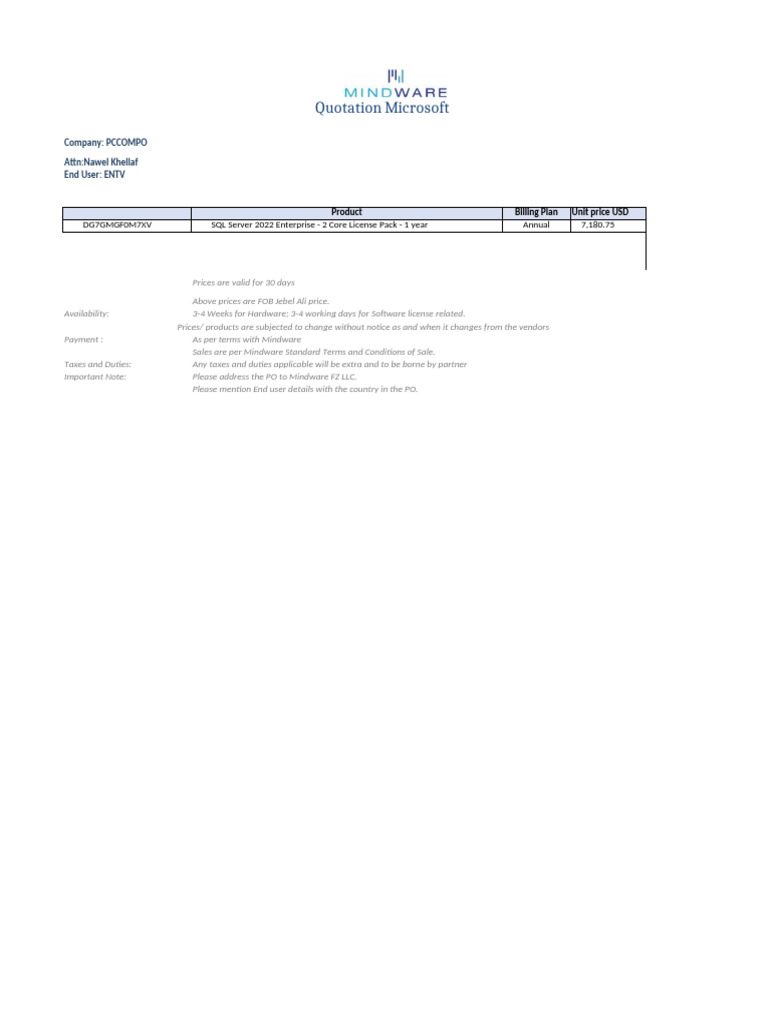 Quote Microsoft Pccompo Entv | PDF