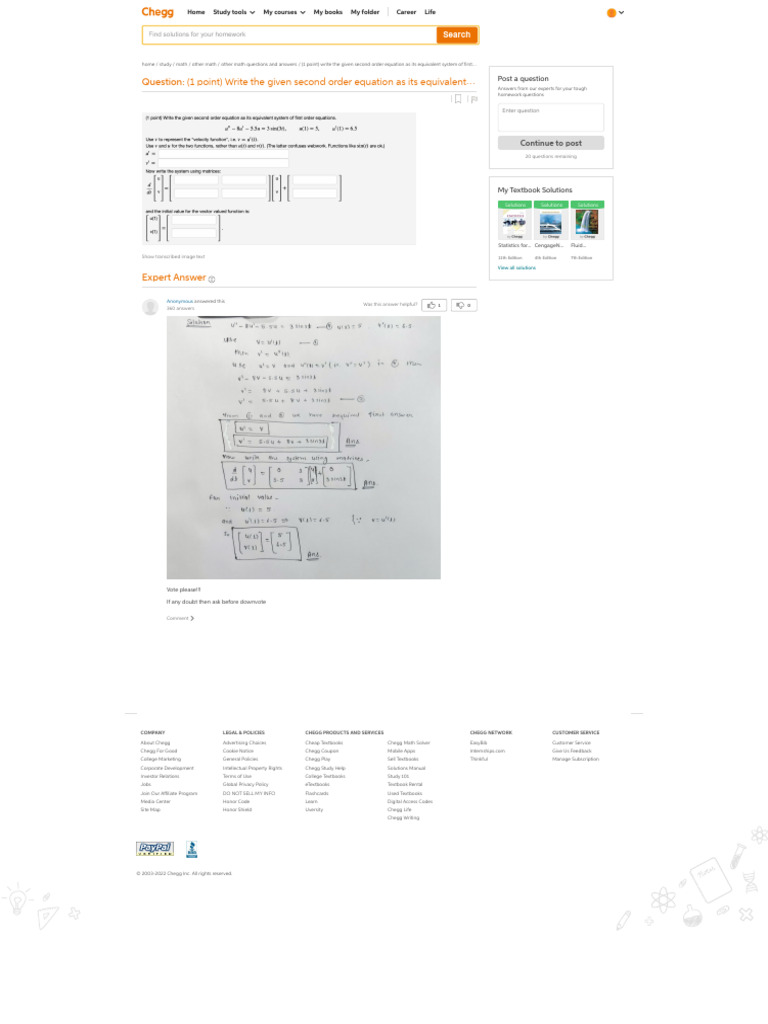 (1 Point) Write The Given Second Order Equation As... | PDF | Mass Media (1 Point) Write The Given Second Order Equation As... | PDF | Mass Media