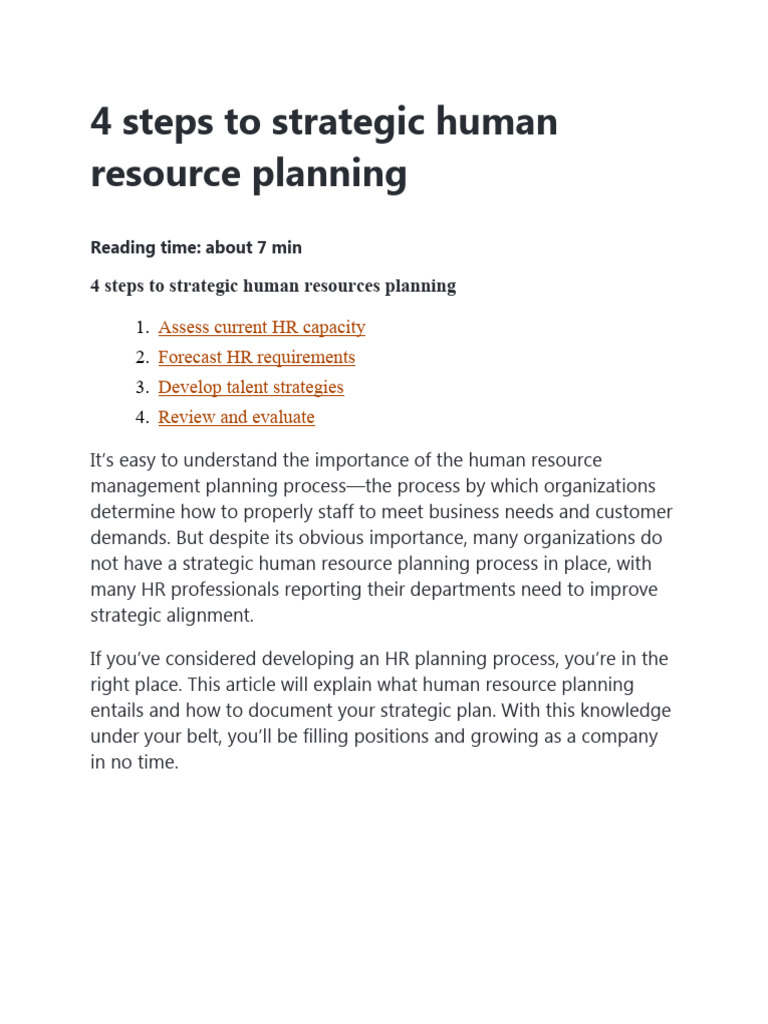 4 Steps To Strategic Human Resource Planning | PDF | Human Resources ...