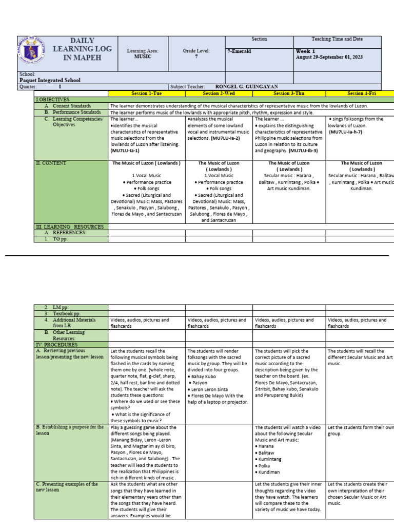 Music Week 1 | PDF | Learning | Behavior Modification