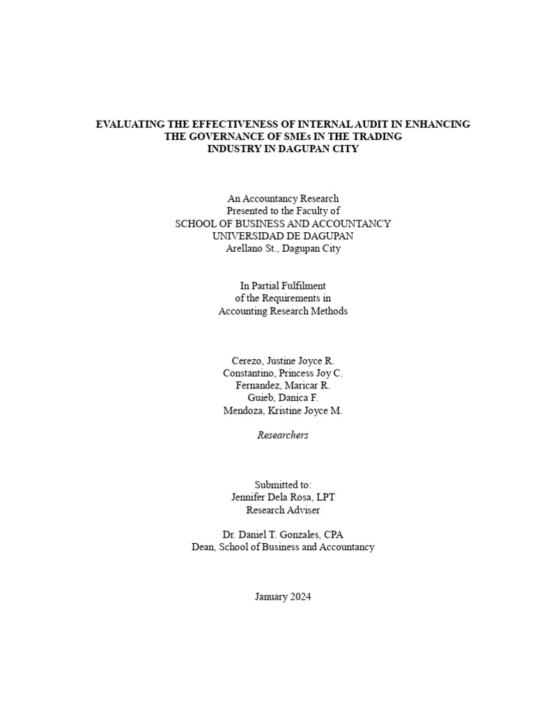 Evaluating The Effectiveness Of Internal Audit In Enhancing The