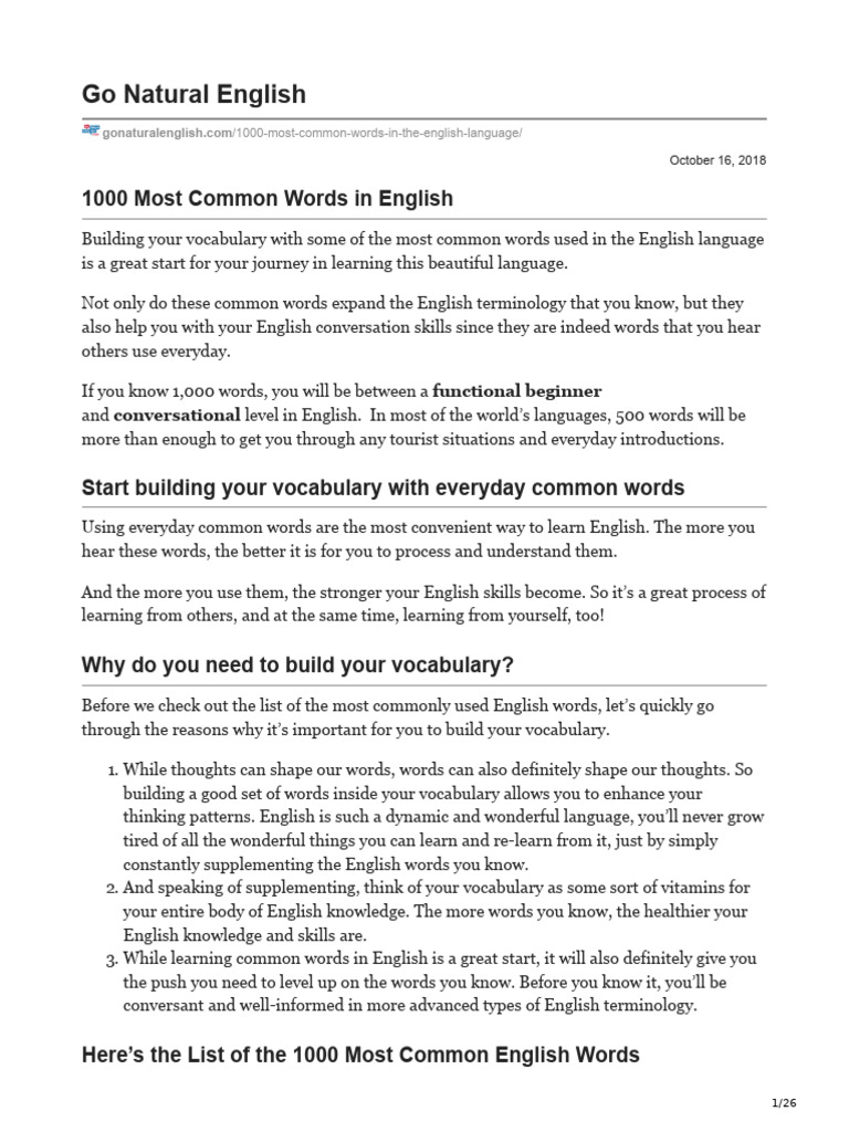 1000 Most Common Words in English | PDF | Vocabulary | English Language