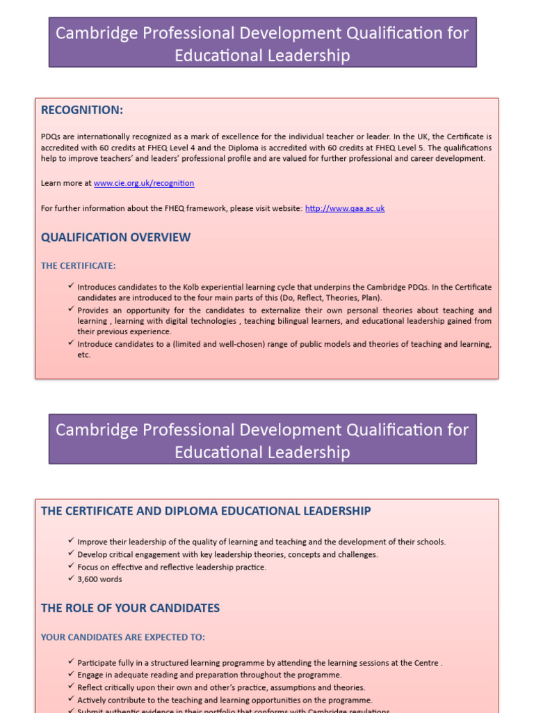 Cambridge Professional Development Qualification | PDF | Leadership ...