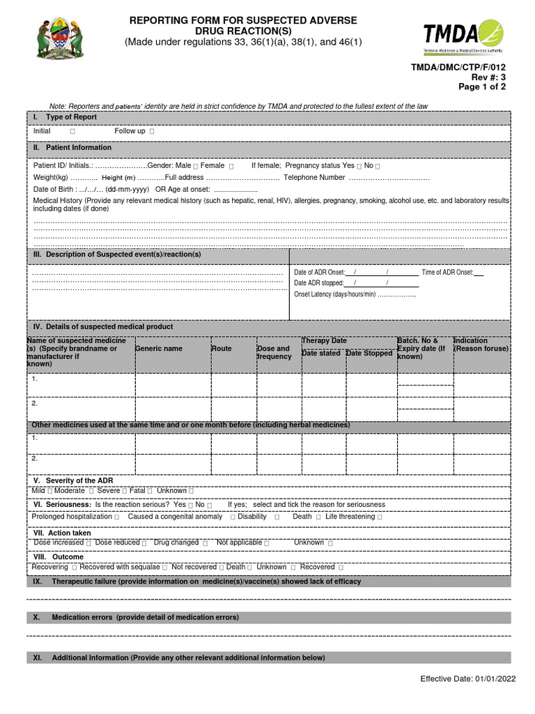 ADR - Yellow Form - English Version - Revised - 28 Feb, 2024 - Final | PDF | Therapy | Medicine