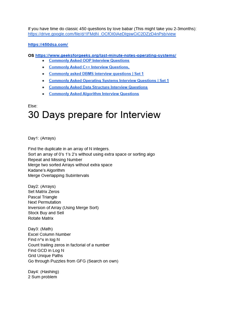 30 Days Prepare For Interview | PDF | Combinatorics | Computer Programming