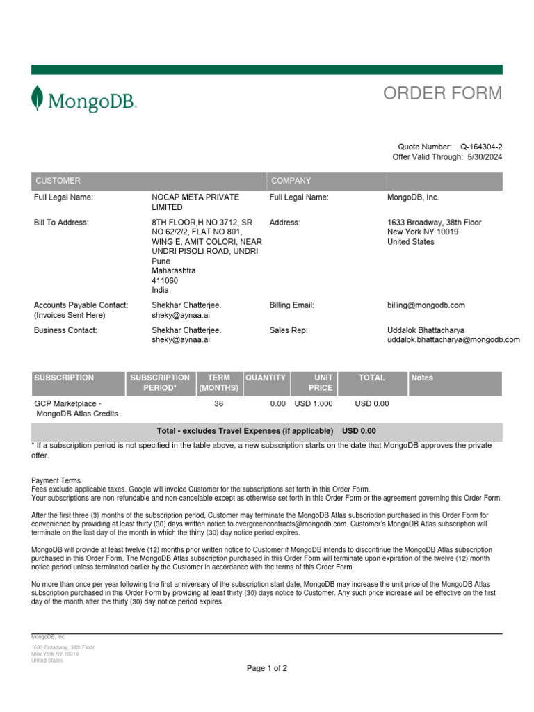 Mongo Azure Marketplace Terms | PDF | Subscription Business Model ...