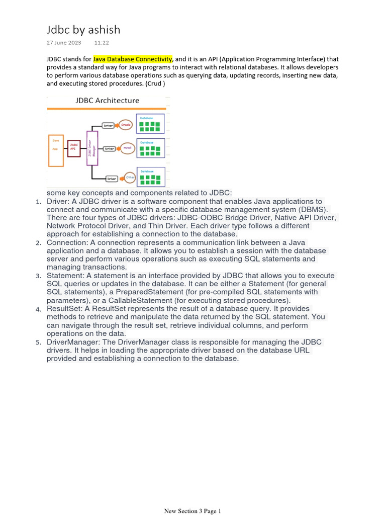 JDBC | PDF | Databases | Information Technology Management JDBC | PDF | Databases | Information Technology Management