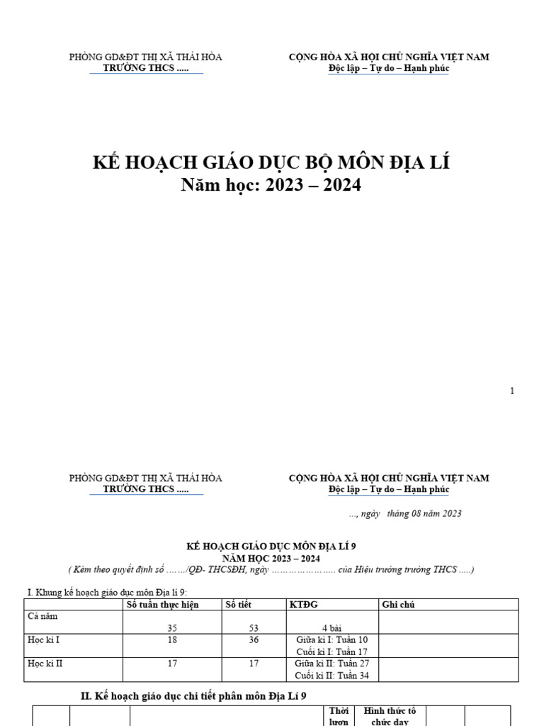 KHGD ĐỊA LÍ 9 | PDF