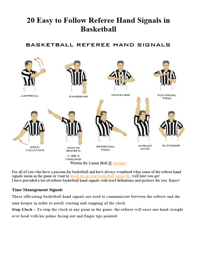 20 Easy To Follow Referee Hand Signals in Basketball | PDF | Hand ...