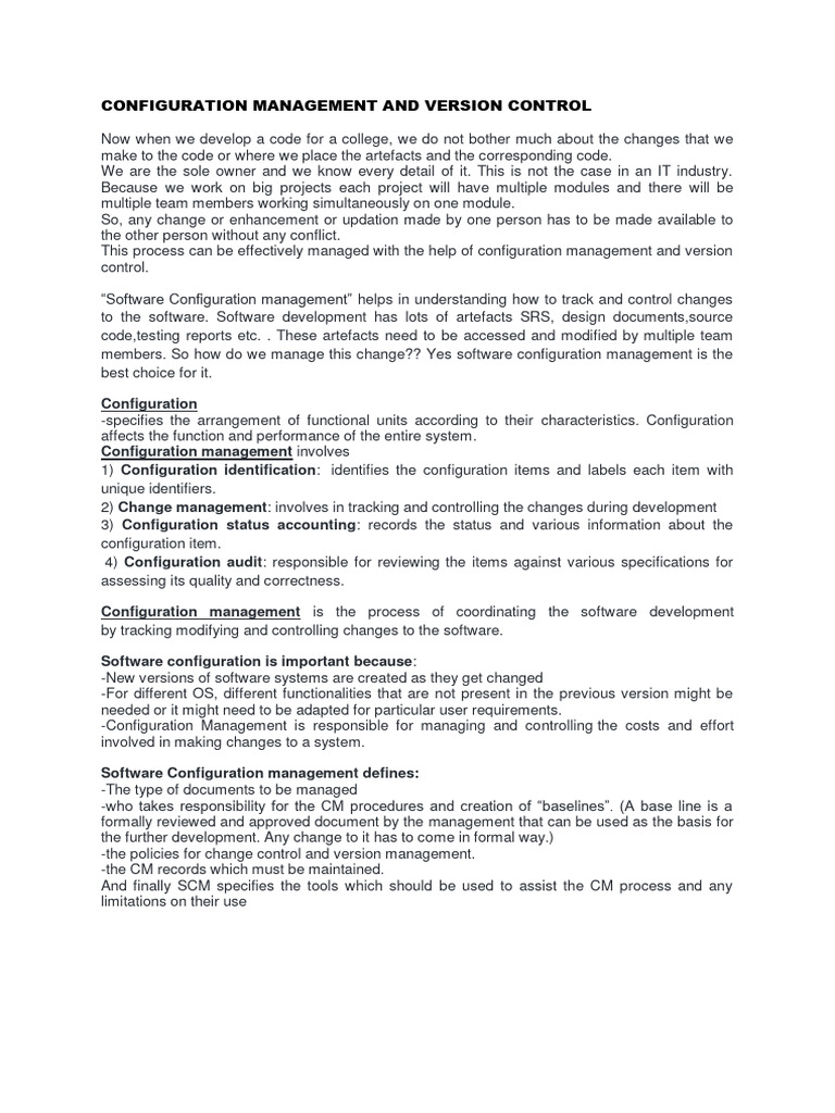 Configuration Management and Version Control | PDF | Version Control | Specification (Technical ...