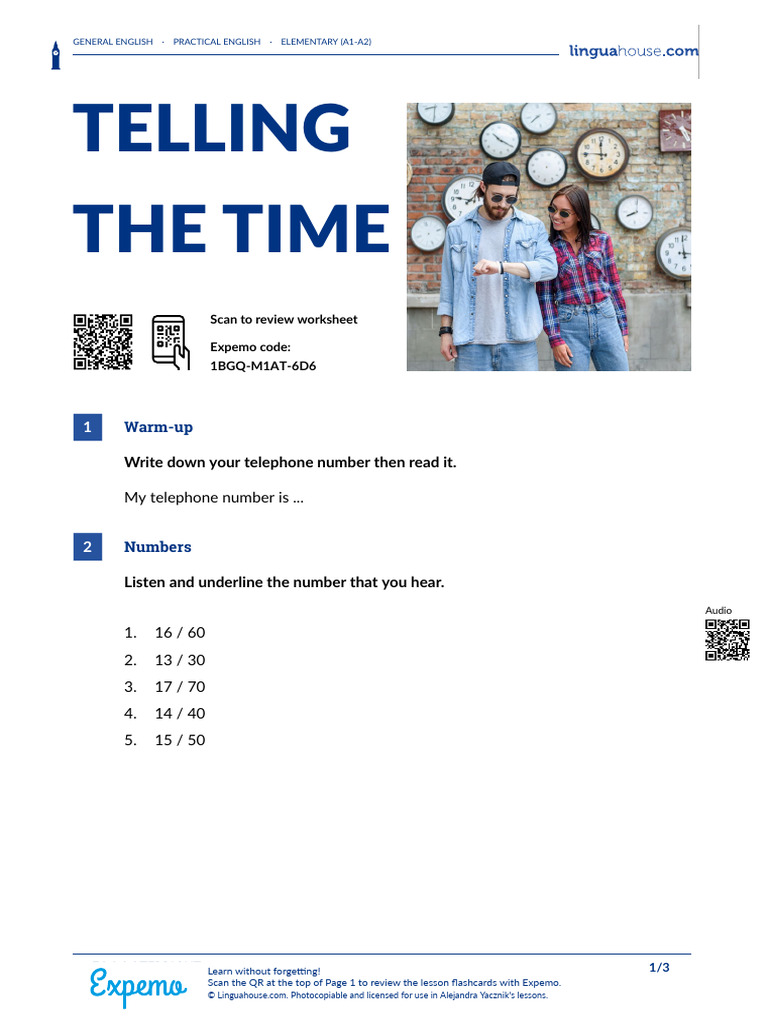 (A1-A2) Telling-The-Time | PDF