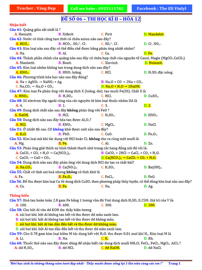 6 DE THI HOC KI II HOA 12 SIEU PHAM CAU VANG de 6 | PDF