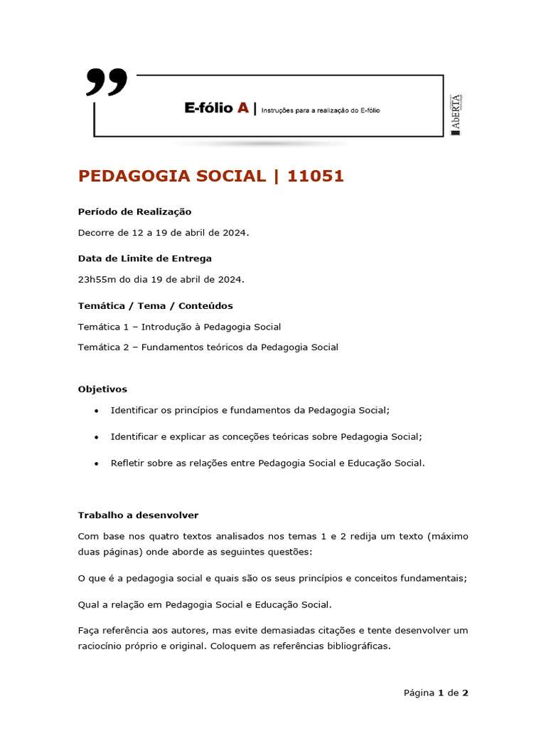 Efólio A Pedagogia Social | PDF