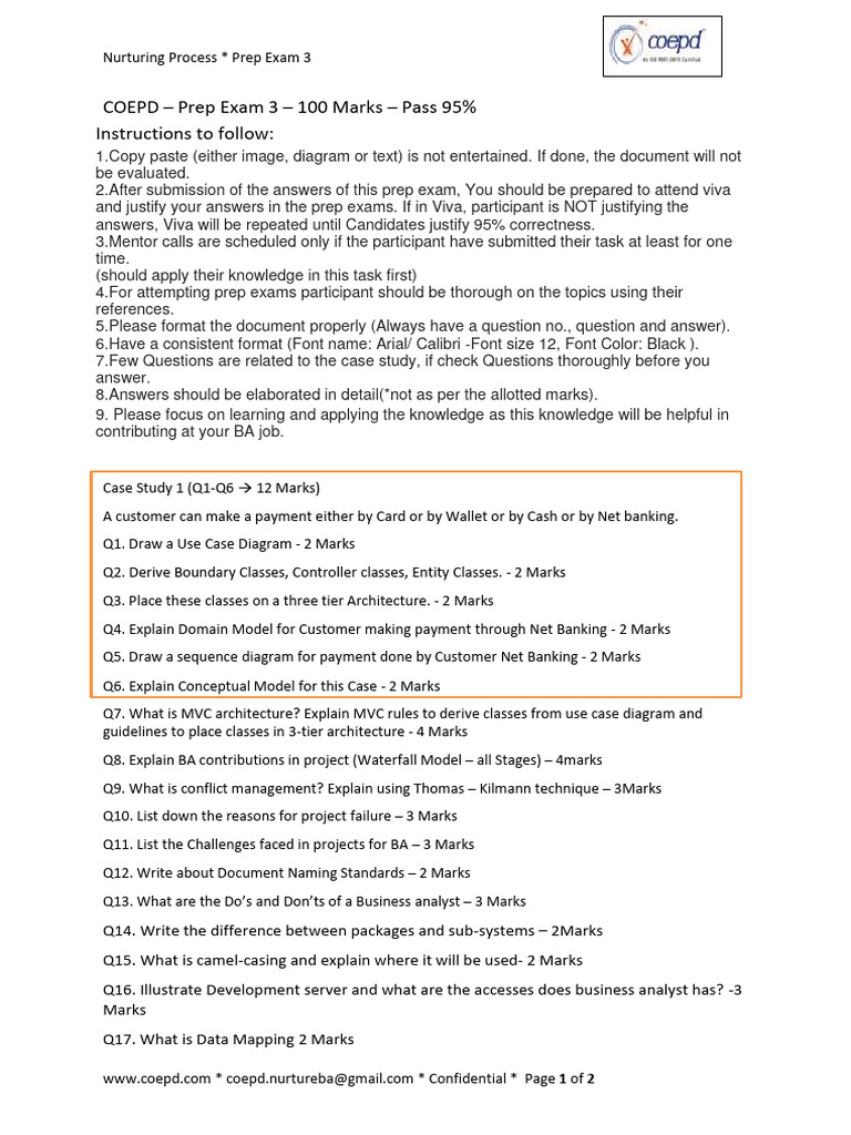 COEPD - Prep Exam 3 - 100 Marks - Pass 95% Instructions To Follow | PDF | Information Technology ...
