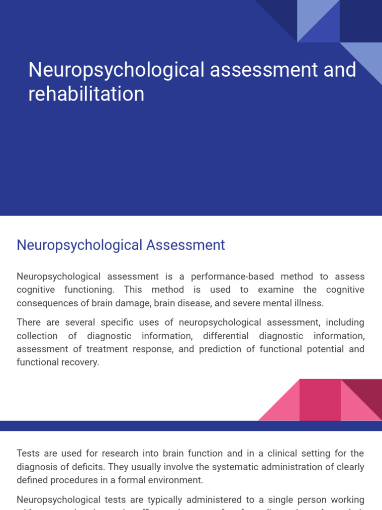 Neuropsychological Assessment and Rehabilitation, Computer Assisted ...