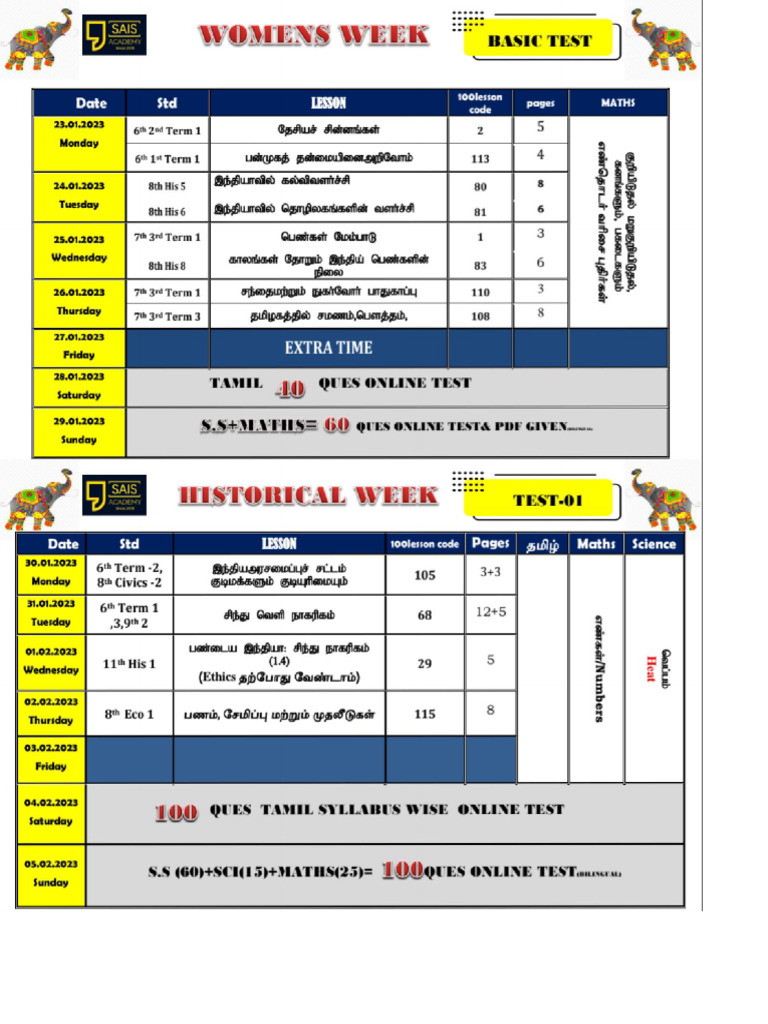 Sais All GK Weekly Schedule | PDF