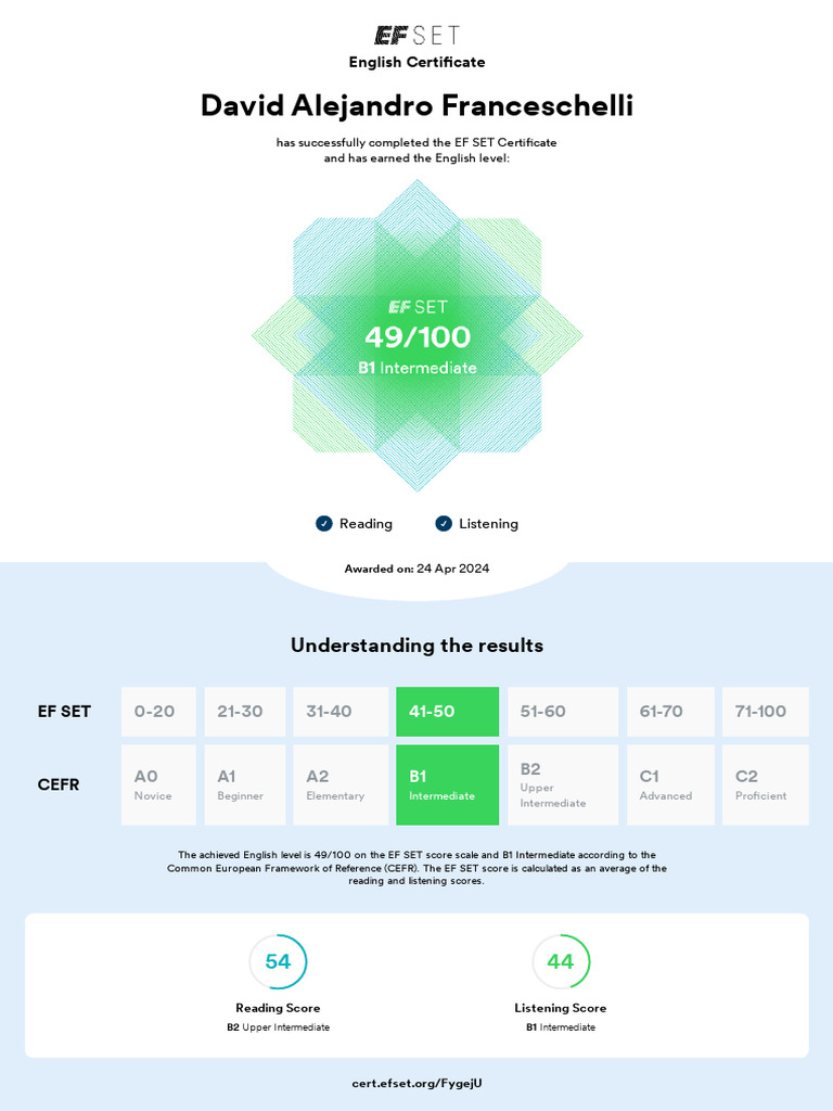 EF SET Certificate | PDF