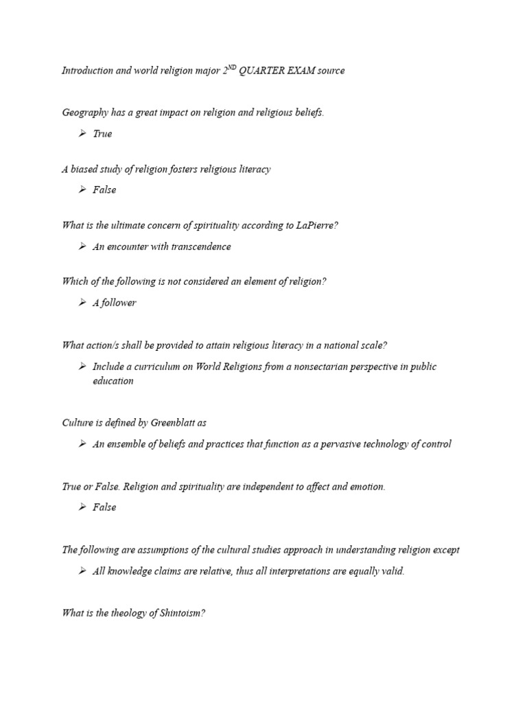 World Religion Major Exam Insights | PDF | Truth | Shinto