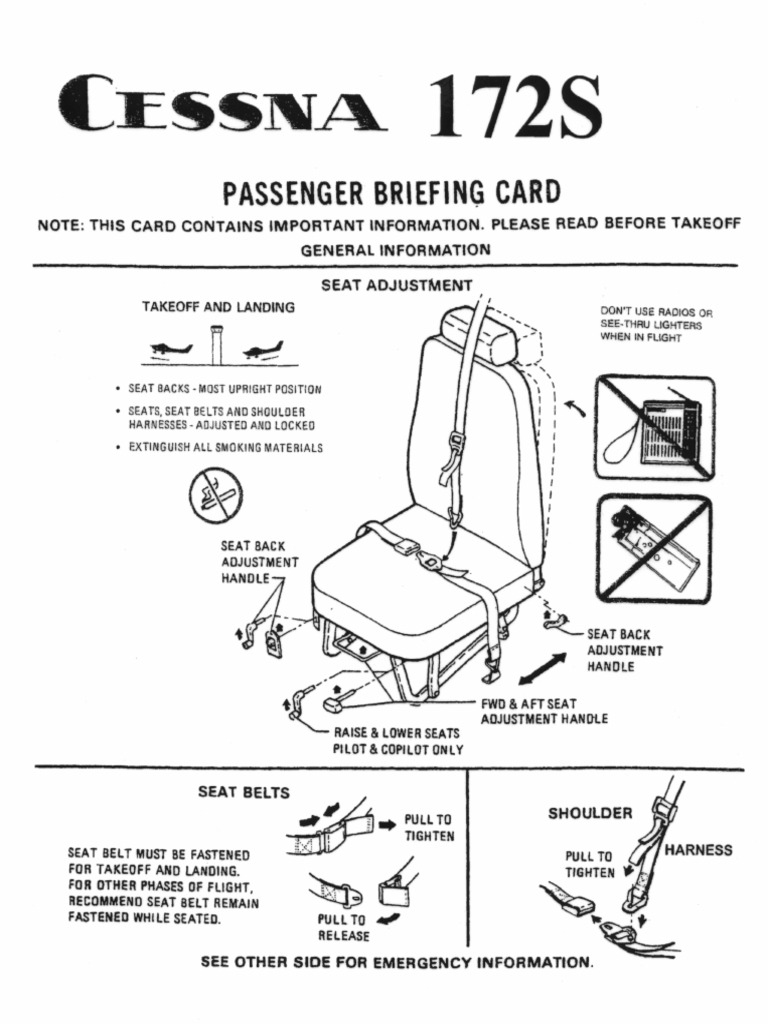 Cessna 172 S Passenger Breif Card | PDF