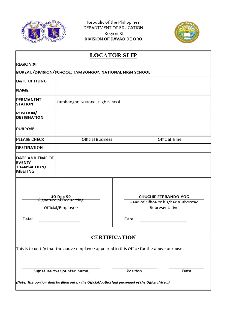 Locator Slip and ATT BlaNK | PDF | Government | Philippines