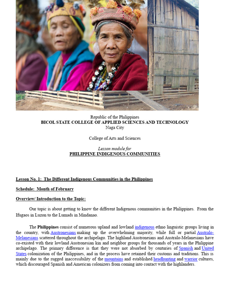 LESSON 1-PHILIPPINE INDIGENOUS COMMUNITIES-1st SEM. 2023-2024-Module 1 ...