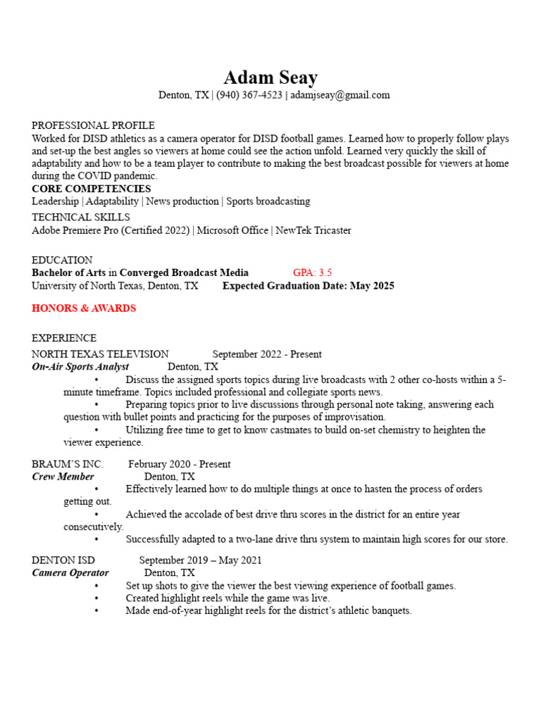 Adam Seay Resume | PDF