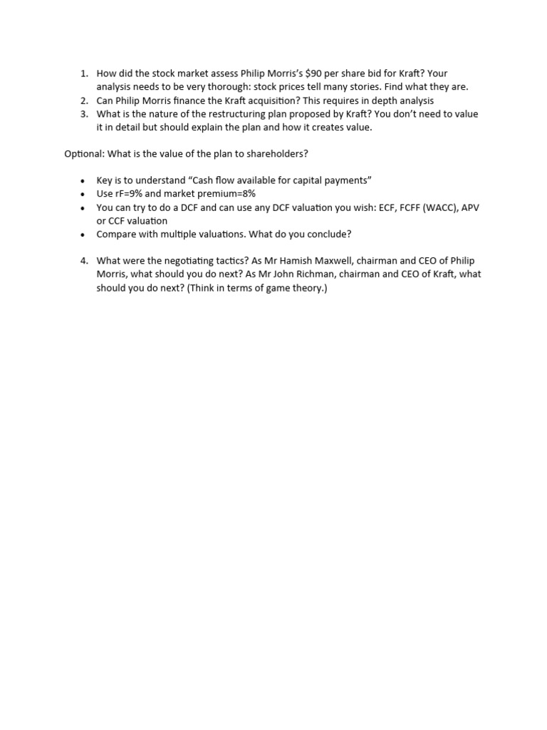 Assignment 8 Philip Morris & Kraft | PDF | Mergers And Acquisitions | Stocks