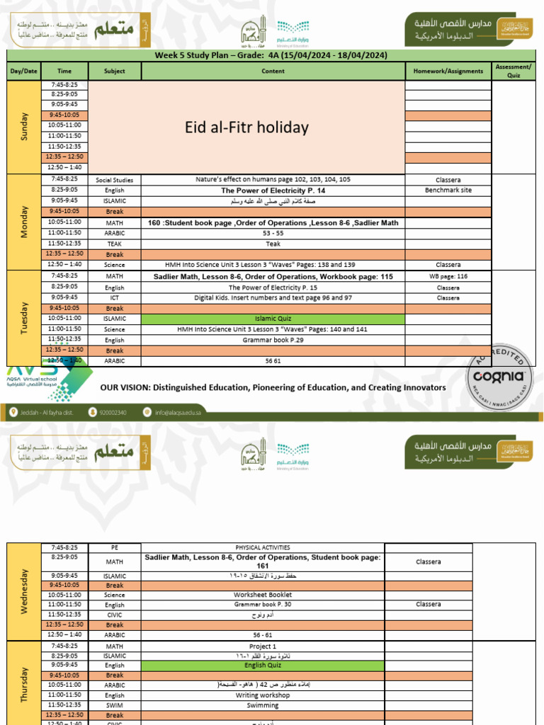 Grade 4a Weekly Plan 3 | PDF