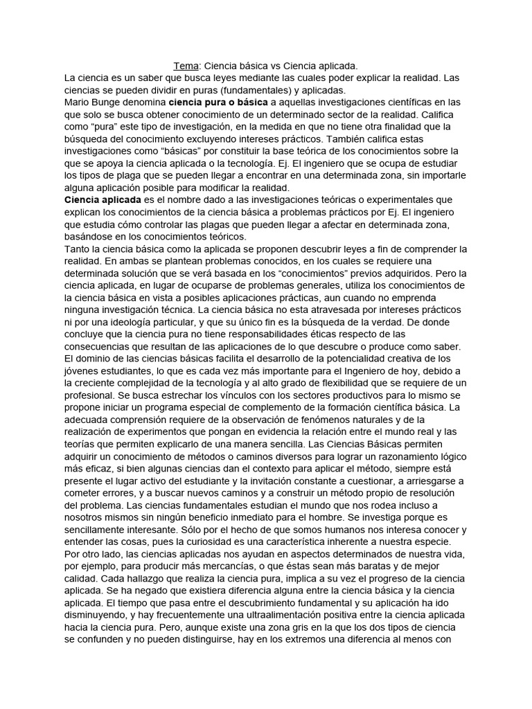 Ciencia Básica Vs Ciencia Aplicada | PDF | Science | Conocimiento