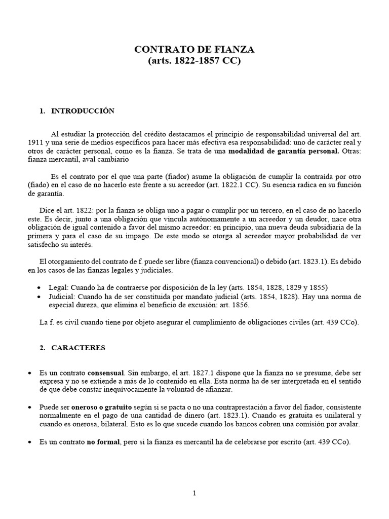Contrato de Fianza: Aspectos Clave y Efectos | PDF | Pagos | Garantía