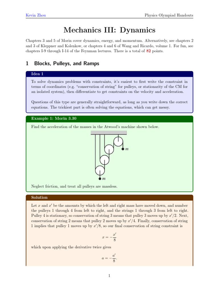 Mechanics III: Dynamics: 1 Blocks, Pulleys, and Ramps | PDF | Momentum | Force