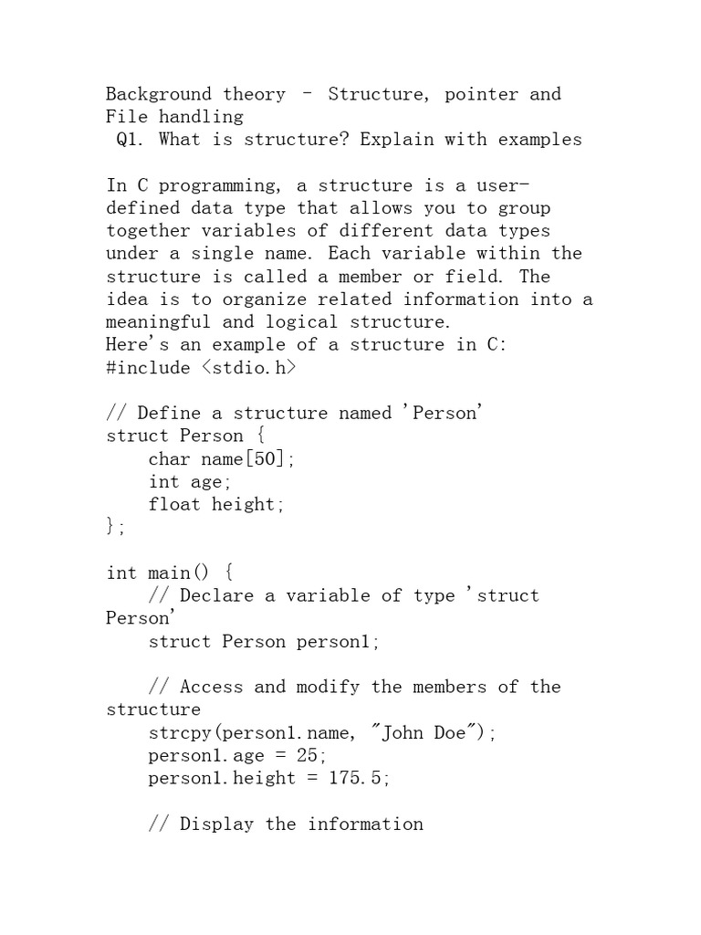 Background Theory - Structure | Download Free PDF | Pointer (Computer Programming) | Software ...