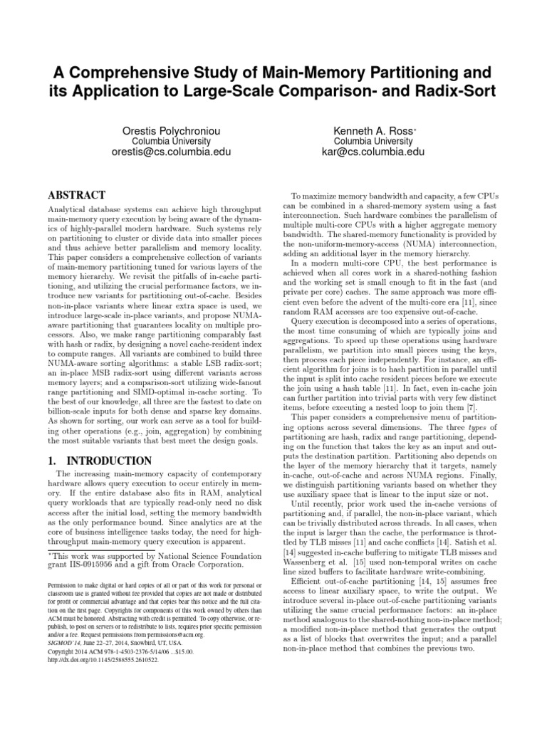 A Comprehensive Study of Main-Memory Partitioning and Its Application To Large-Scale Comparison ...