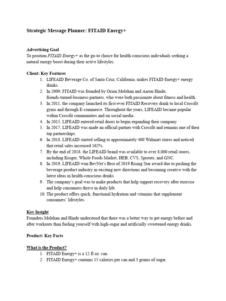 Strategic Message Planner 1 | PDF | Target Audience | Drink