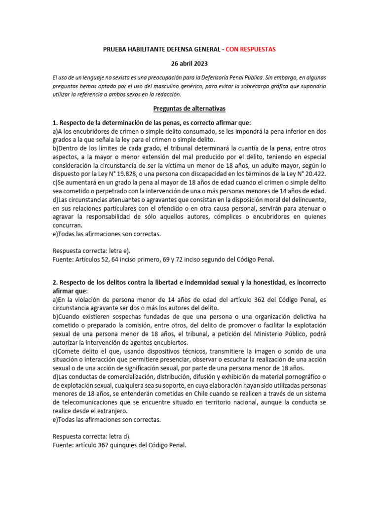 Prueba General 26-4-23 | PDF | Derecho penal | Castigos