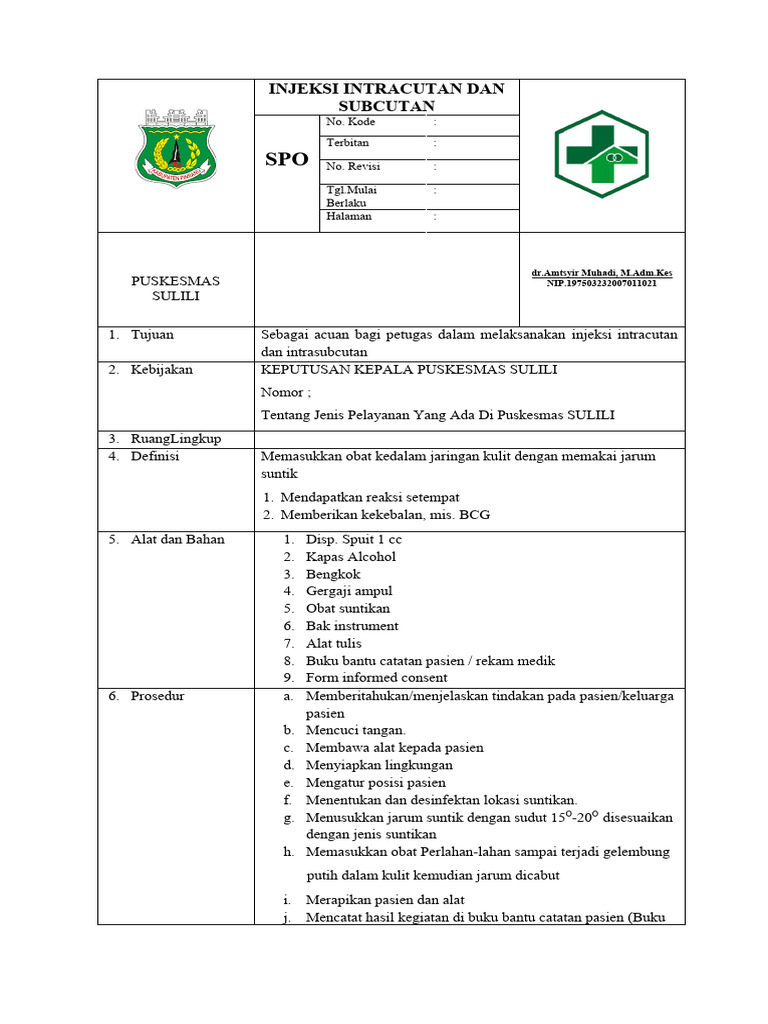 Panduan Injeksi Intracutan dan Subcutan | PDF