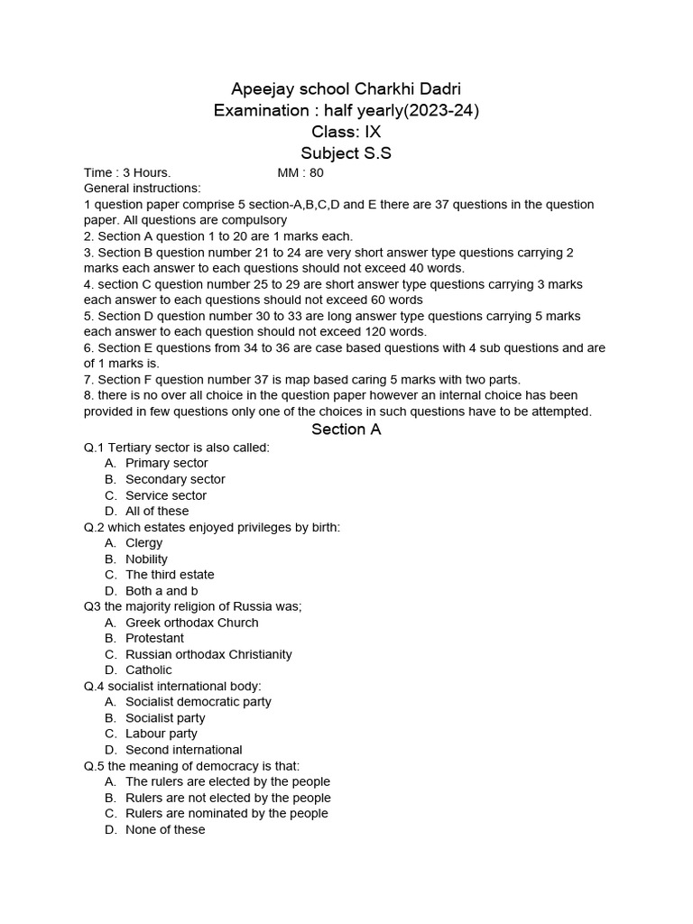 Class 9 Social Science First Term Paper | PDF | Pervez Musharraf ...