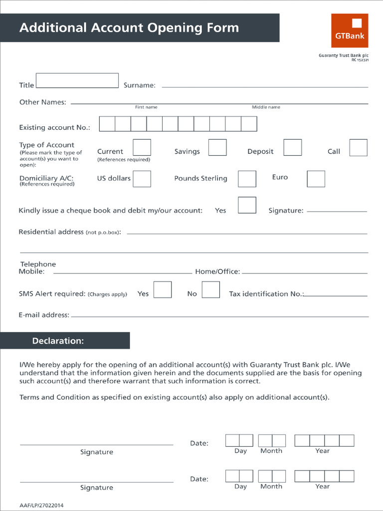 Additional Account Opening Form | PDF