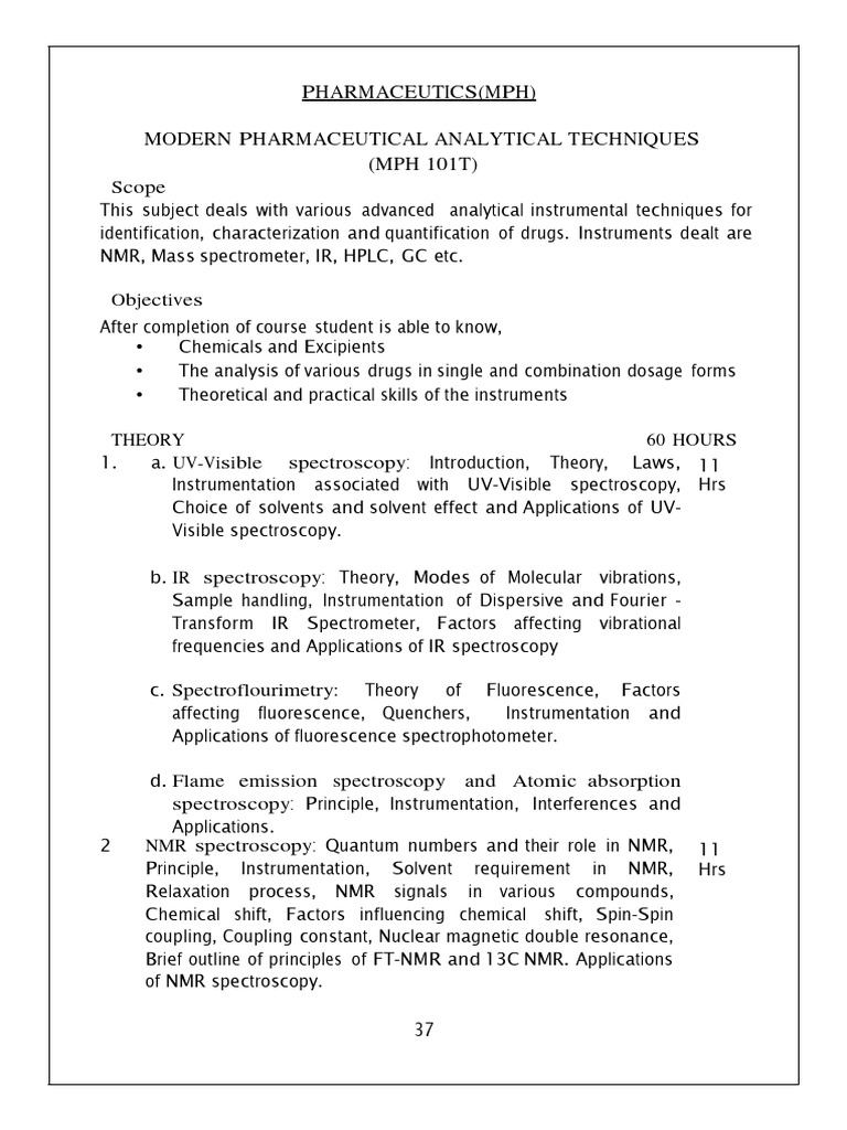 M Pharmacy-Syllabus | PDF | Nuclear Magnetic Resonance | Spectroscopy