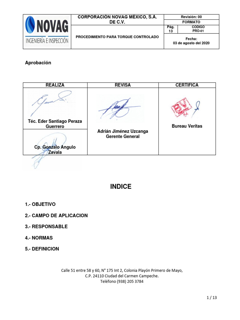 Procedimiento para Torque Controlado | PDF | Tornillo