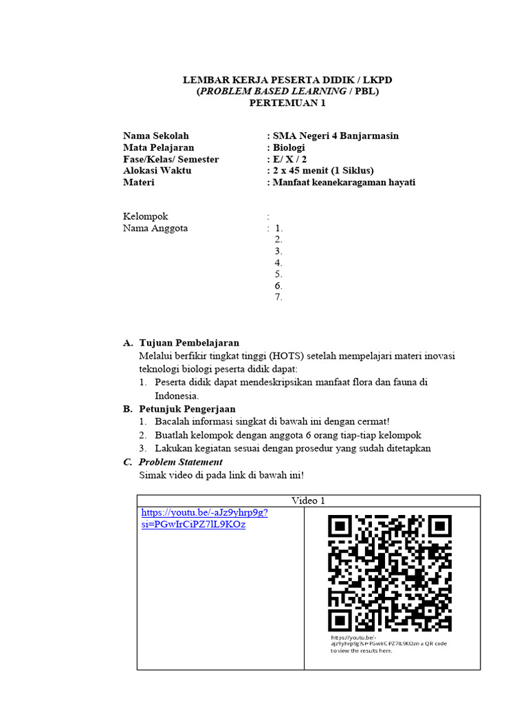 LKPD Tarl PPL 2 Manfaat Keanekaragaman | PDF