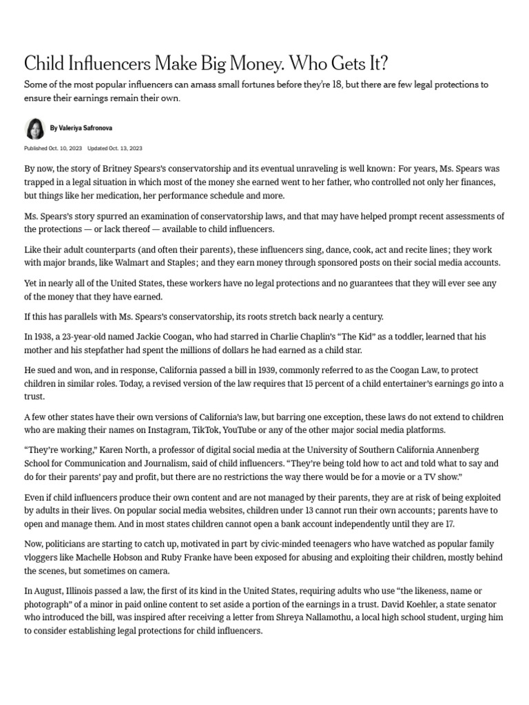 Child Influencers Make Big Money. Who Gets It - The New York Times ...