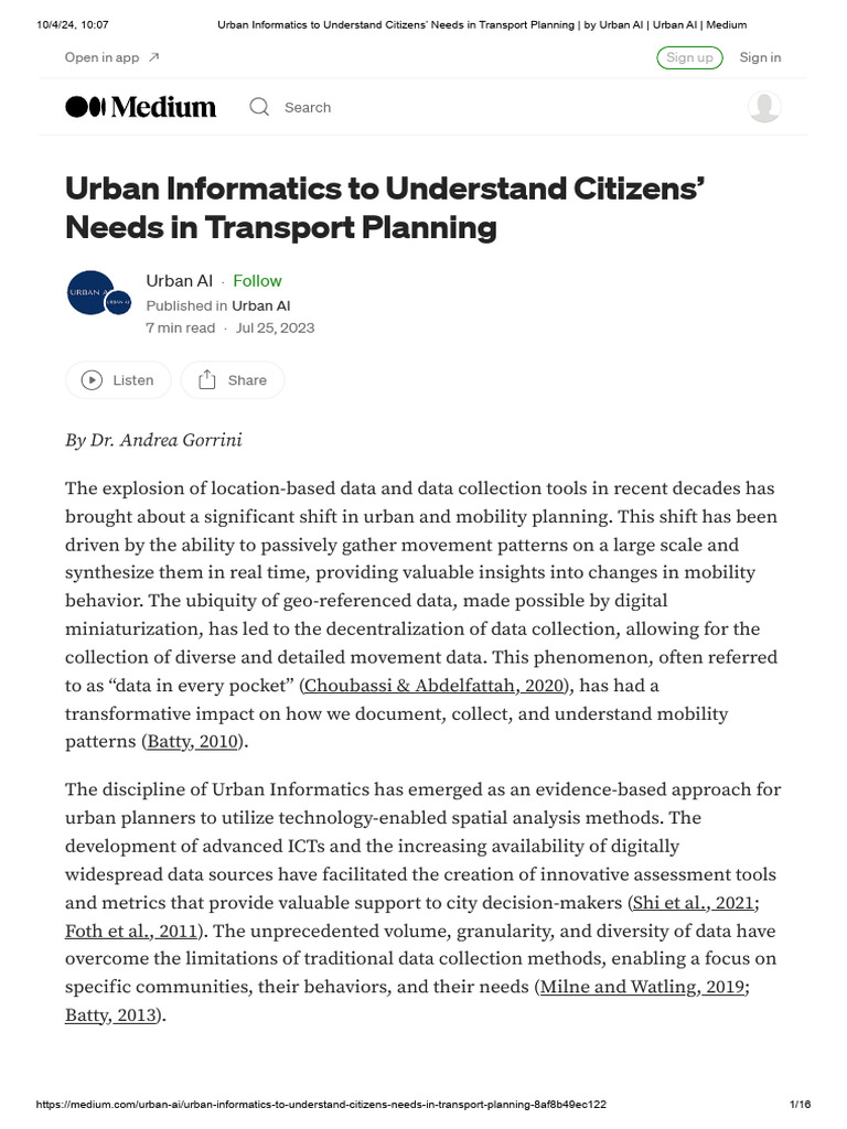 Urban Informatics To Understand Citizens' Needs in Transport Planning ...