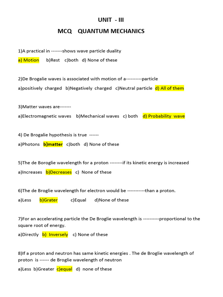 Quantum MCQ | PDF | Waves | Wave Function