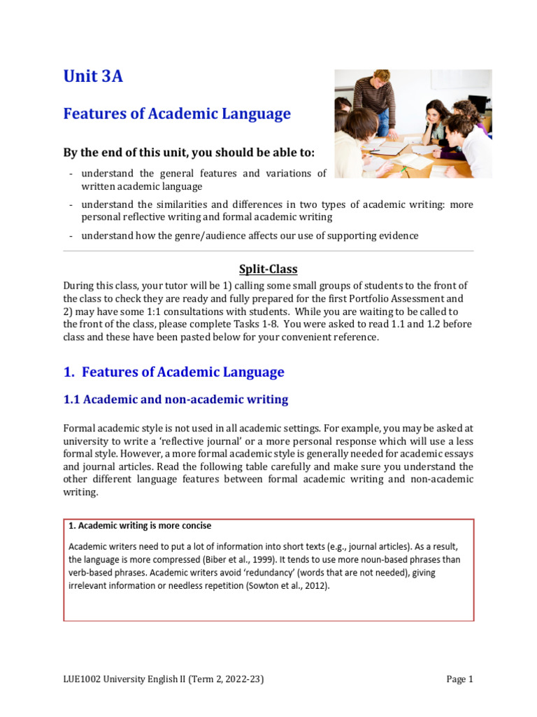 Features of Academic Language | PDF | Verb | Essays