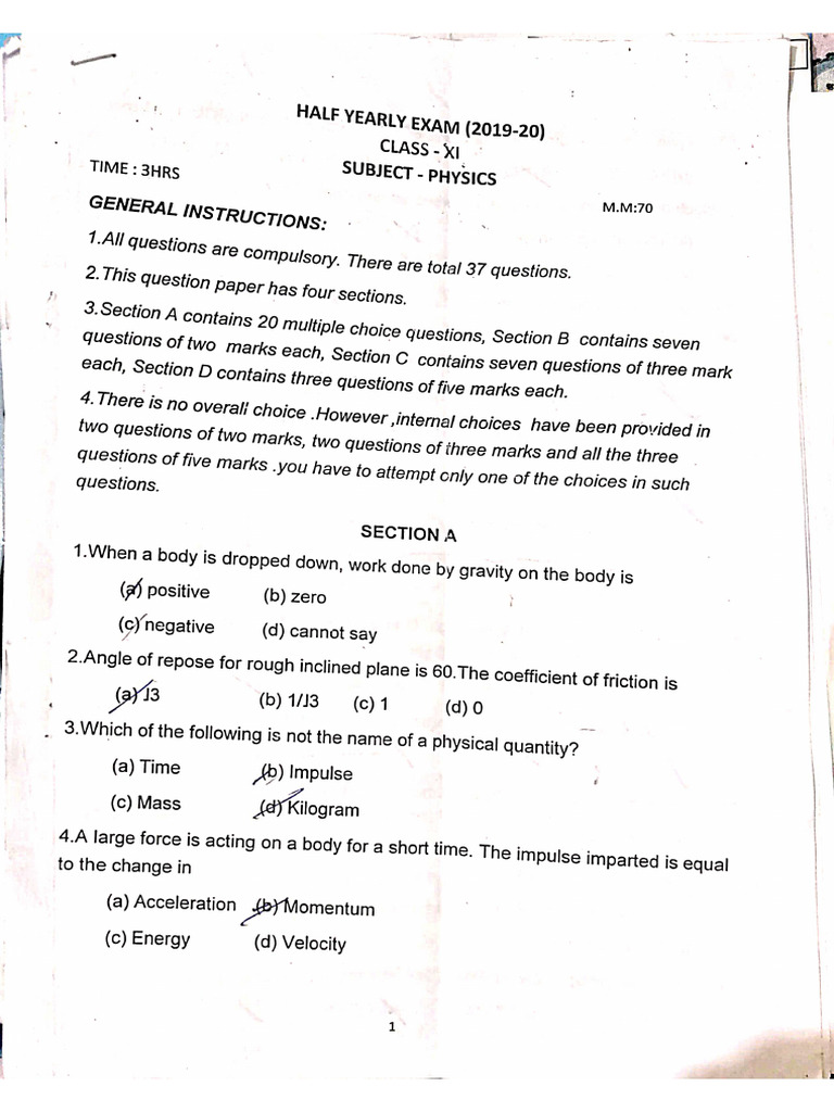 XI Half Yearly Paper | PDF