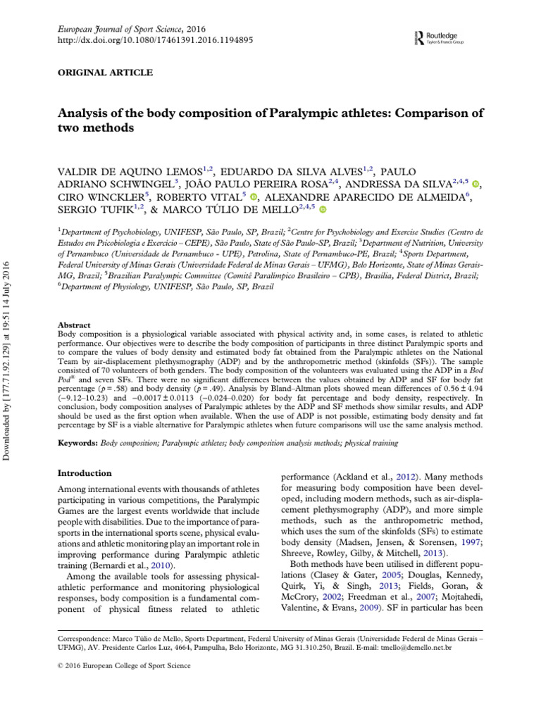 Lemos Et Al (2016) - Analysis of The Body Composition of Paralympic ...