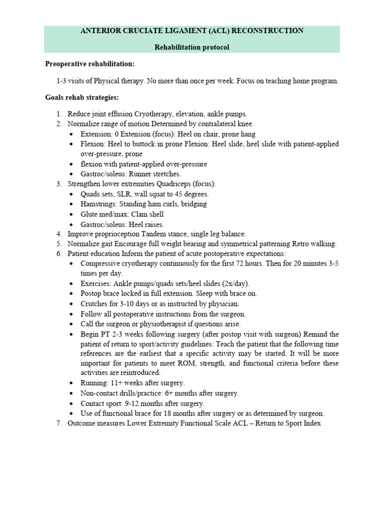 ACL Reconstruction Rehabilitation Protocol | PDF | Human Leg | Limbs ...