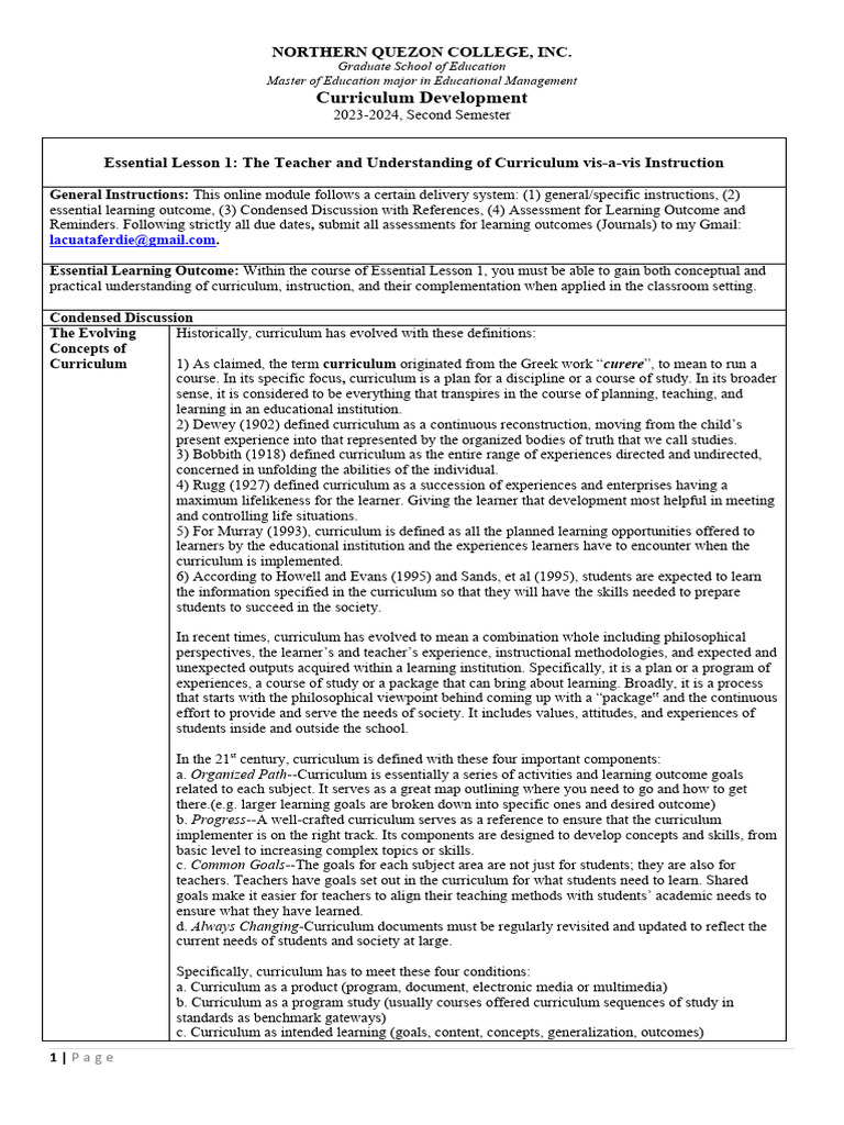 LESSON 1 The Teacher School Curriculum | PDF | Curriculum | Learning