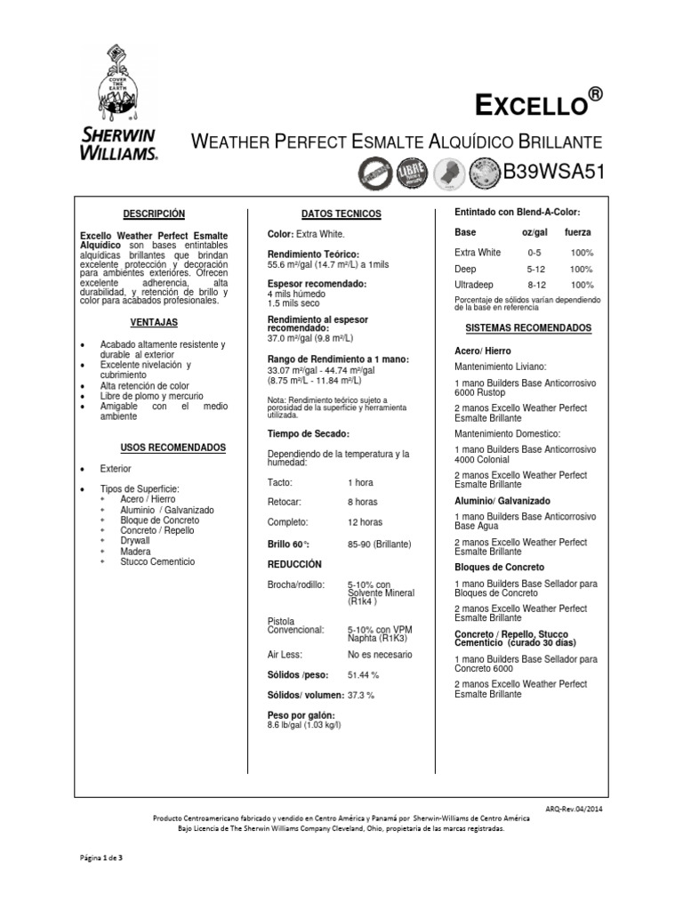 HojaTecnica-Excello Esmalte Weather Perfect | PDF | Cepillo